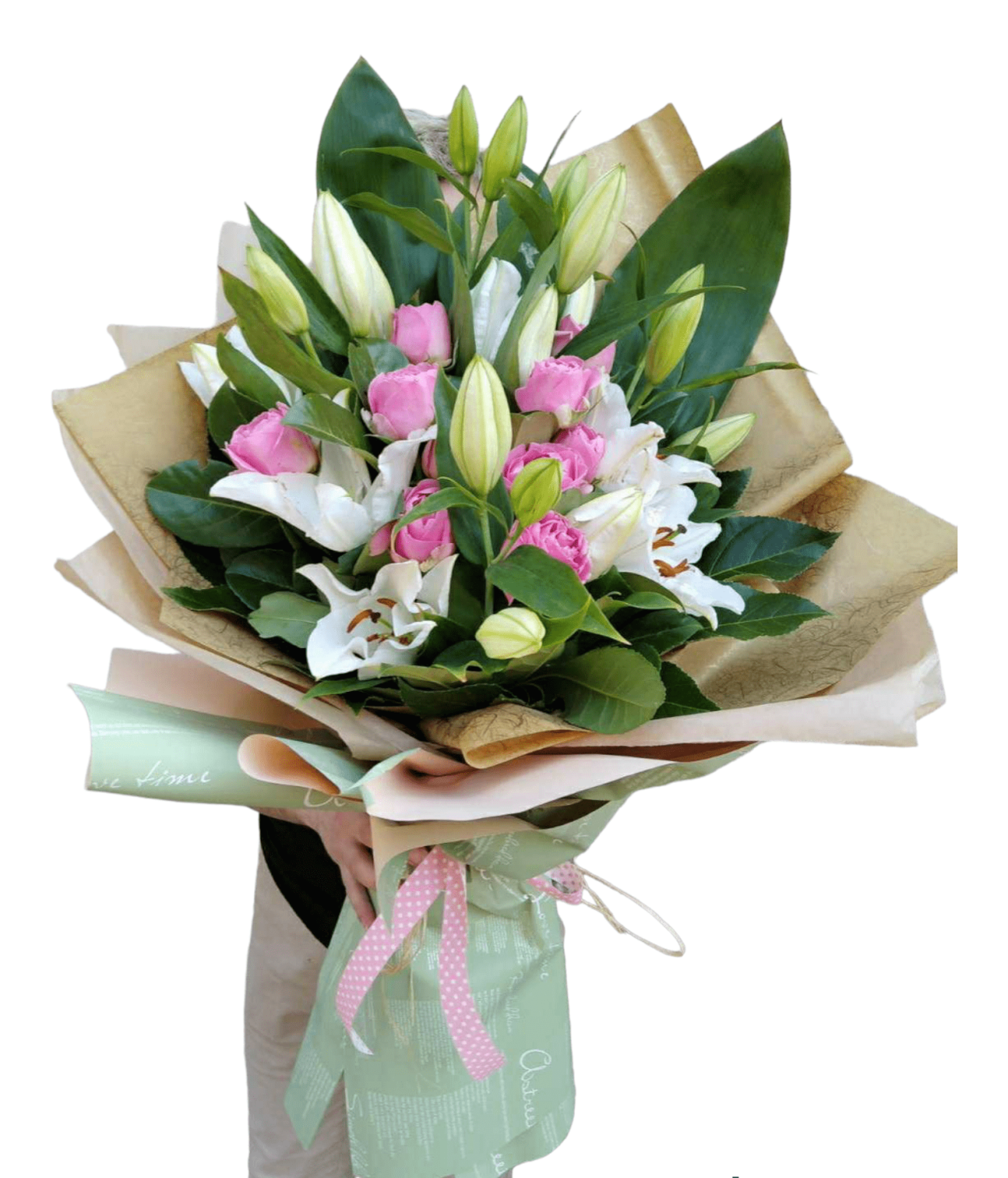 BELI LJILJANI I ROZE RUŽE U BUKETU 083